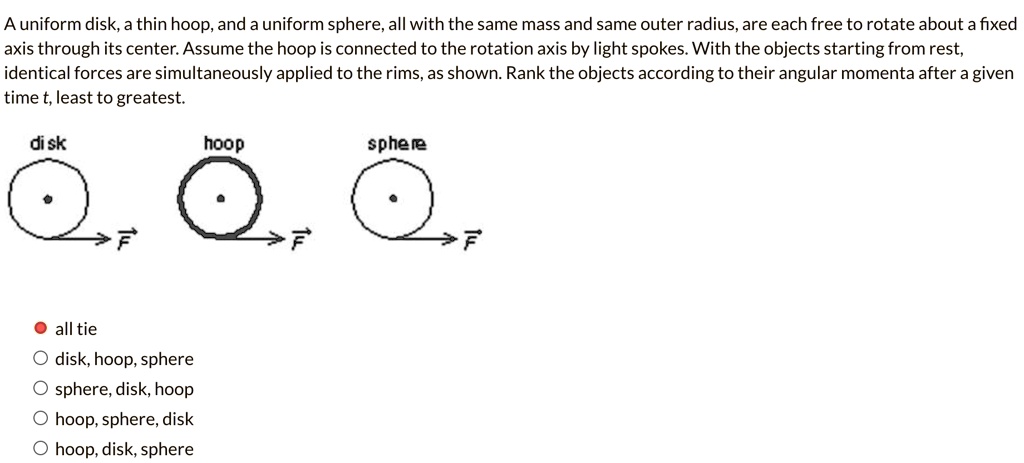 [GET ANSWER] auniform disk a thin hoop and uniform sphereall with the ...