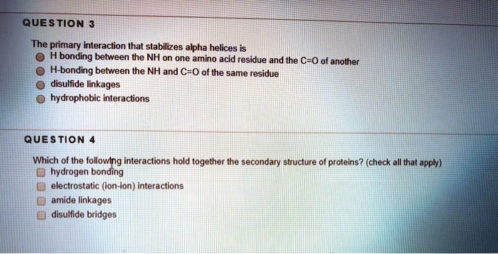 SOLVED: Question 3 The primary interaction that stabilizes alpha ...