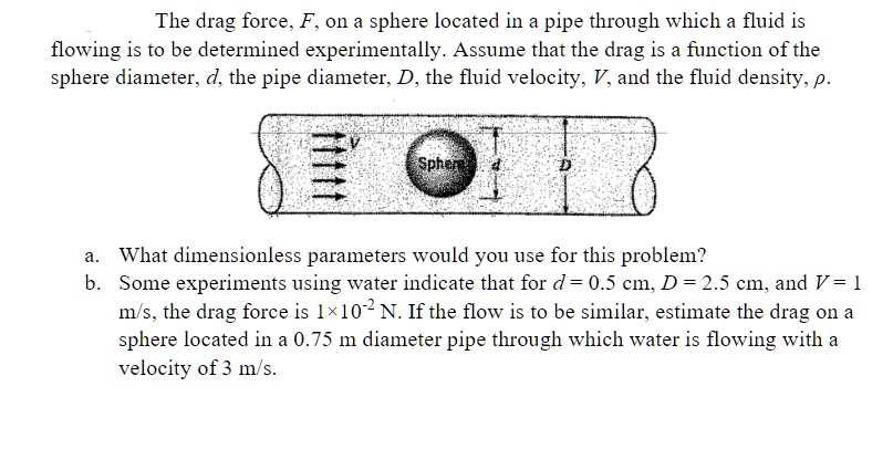 SOLVED: The drag force, F, on a sphere located in a pipe through which a fluid is flowing is to ...