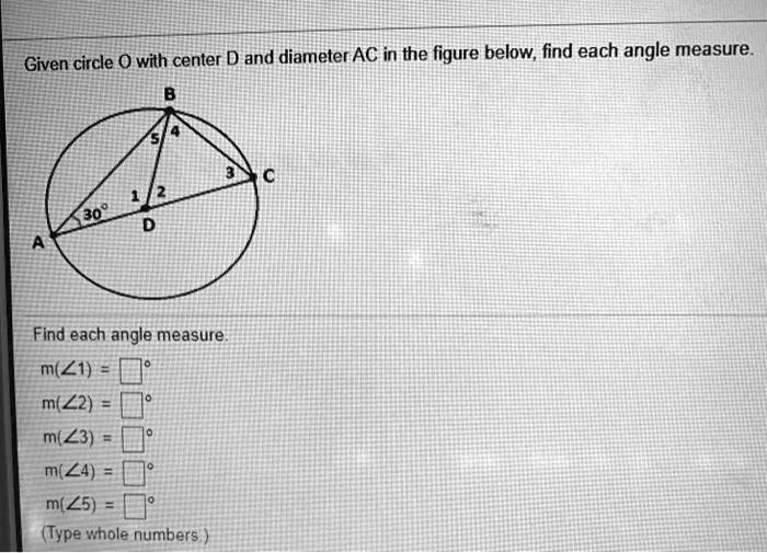Given circle O with center D and diameter AC in the figure below, find each angle measure. m(I ...