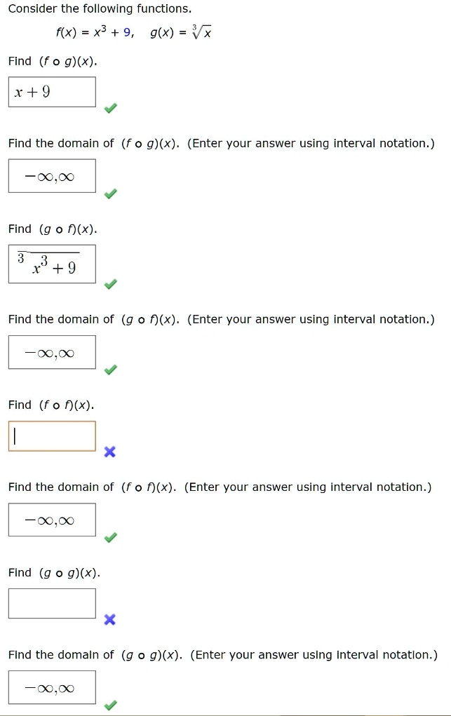 Solved Consider The Following Functions F X X3 9 G X Vx Find