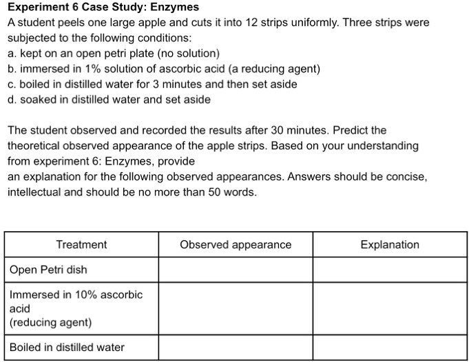experiment 6 case study enzymes a student peels one large apple and ...