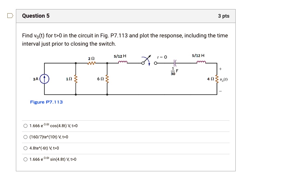 SOLVED: Find vo(t) for t > 0 in the circuit in Fig. P7.113 and plot the ...