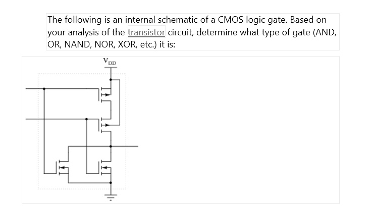 The following is an internal schematic of a CMOS logic gate. Based on ...