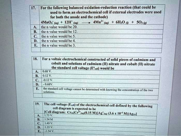 for the following balanced oxidation reduction reaction that could be ...