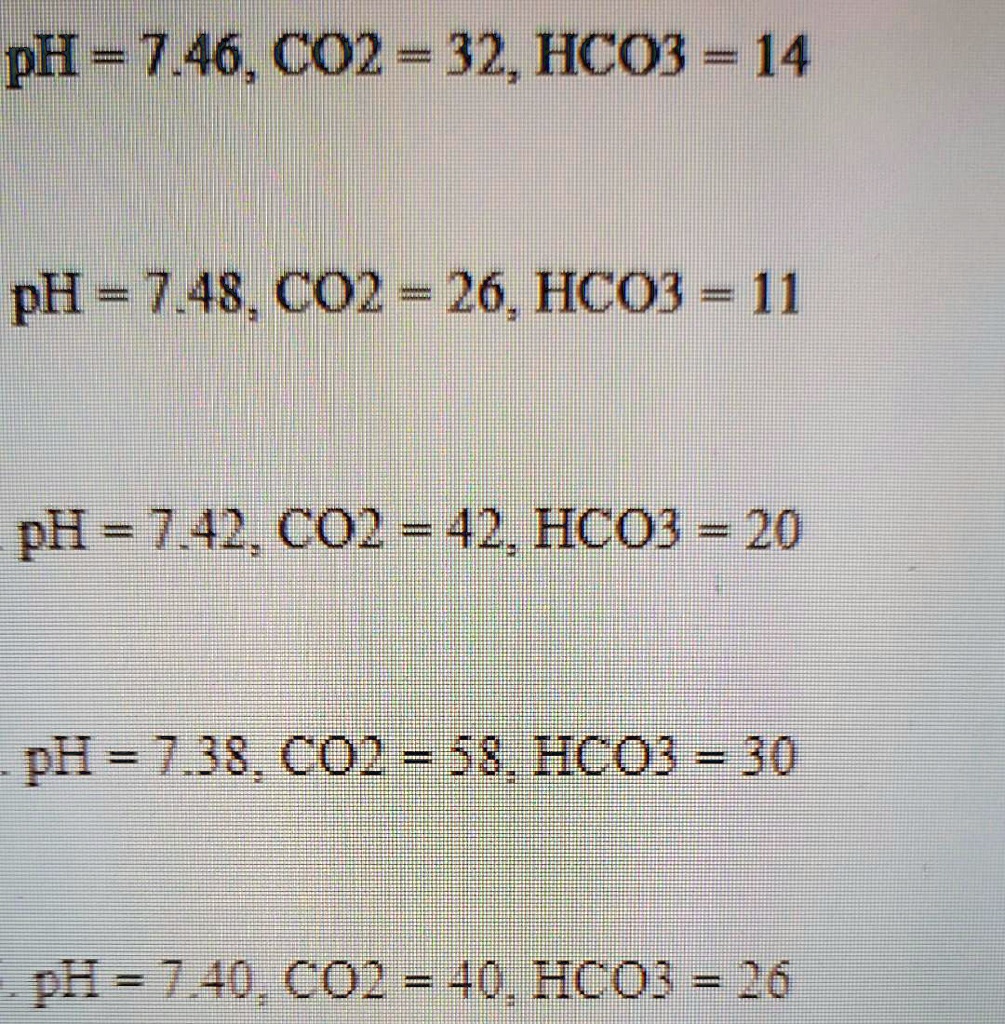 SOLVED: Respiratory acidosis Respiratory alkalosis Metabolic alkalosis