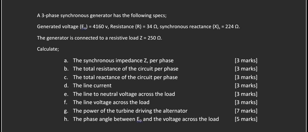 SOLVED: Texts: A 3-phase synchronous generator has the following specs: Generated voltage E ...