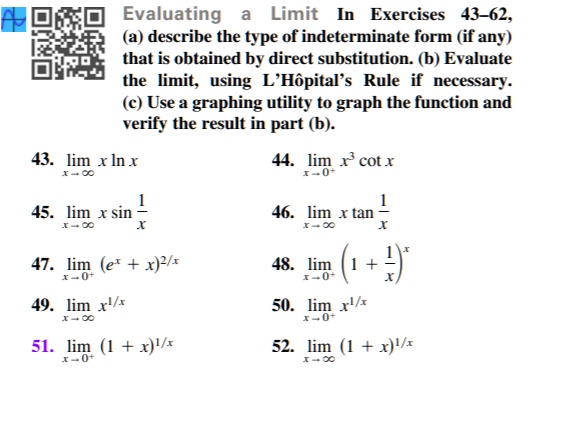 evaluating limit in exercises 43 62 describe the type of indeterminate ...