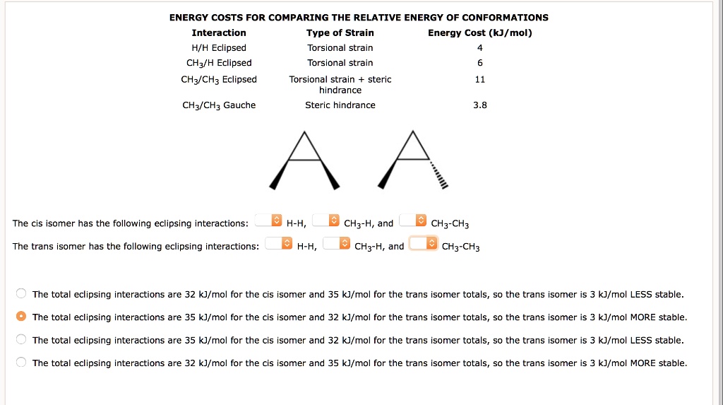 SOLVED: ENERGY COSTS FOR COMPARING THE RELATIVE ENERGY OF CONFORMATIONS ...