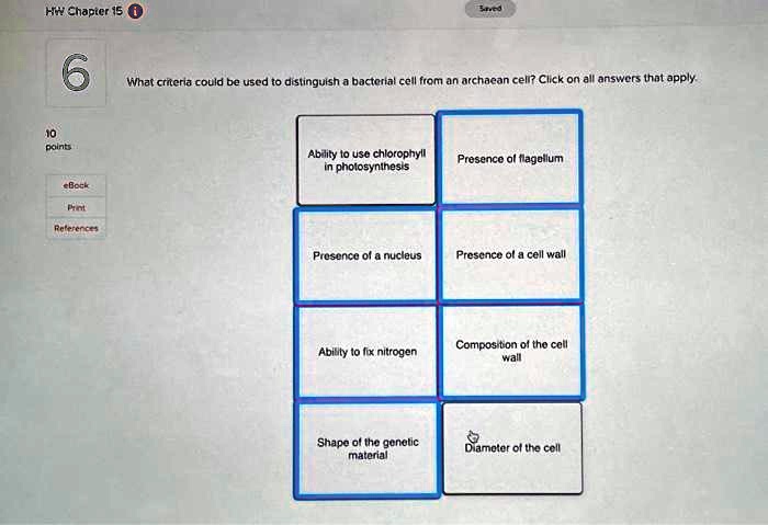 HW Chapter 15 6 10 points eBock Print References Saved What criteria could be used to ...