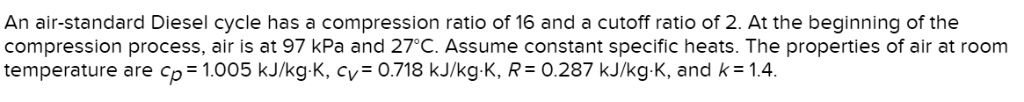 SOLVED: Determine the temperature after the heat-addition process. An air-standard Diesel cycle ...