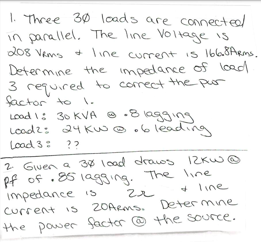SOLVED: Three 3-phase loads are connected in parallel. The line voltage ...