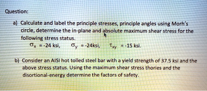 Question: a) Calculate and label the principle stresses, principle ...