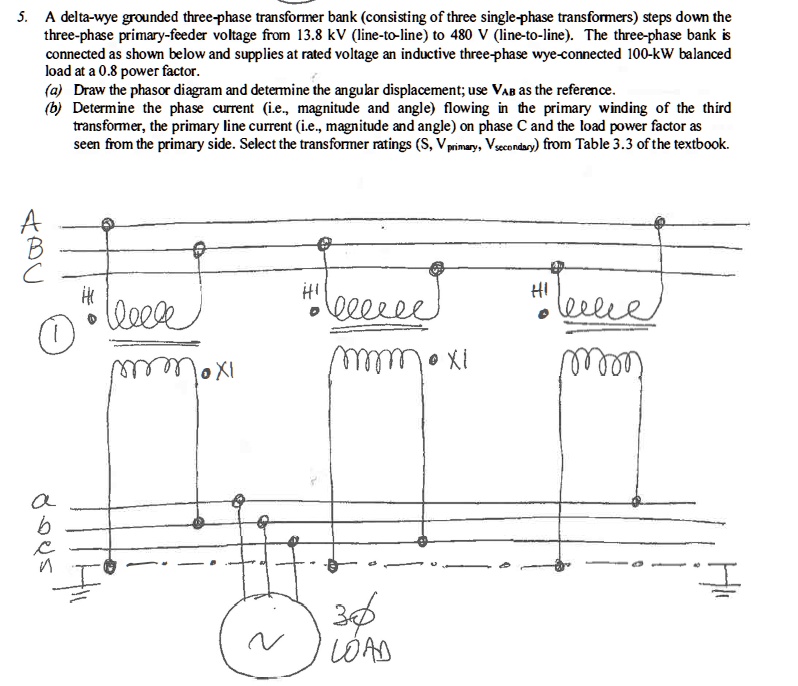 SOLVED: Texts: 5. A delta-wye grounded three-phase transformer bank ...