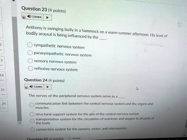 Question 23 (4 points) Anthony is swinging lazily in a...