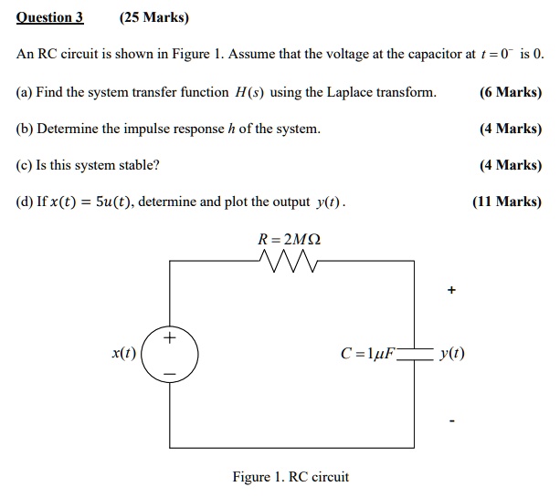 SOLVED: Text: Question 3 (25 Marks) An RC circuit is shown in Figure 1. Assume that the voltage ...