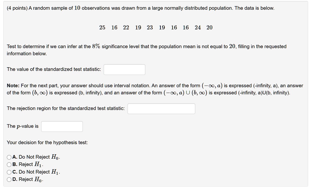 points a random sample of 10 observations was drawn from large normally ...