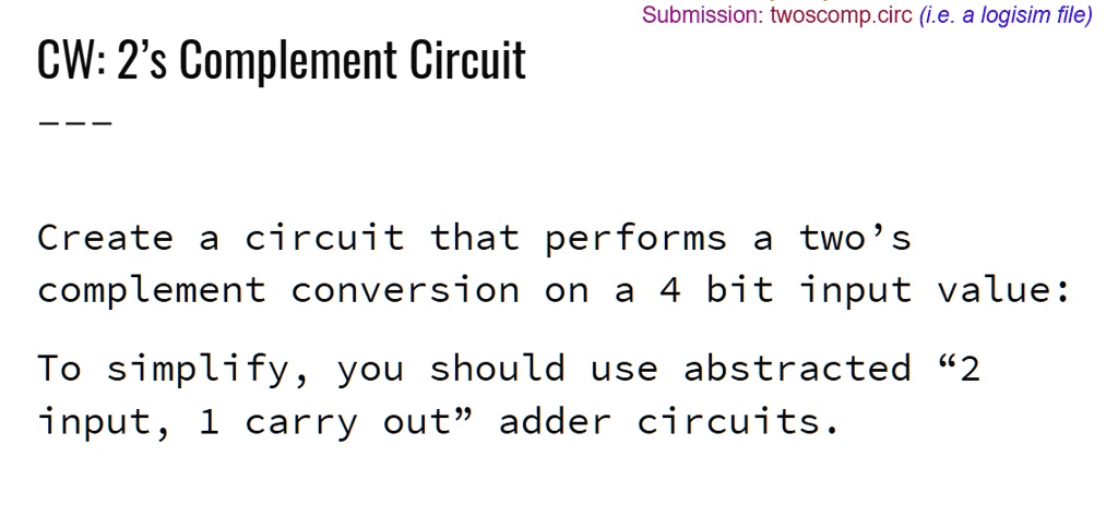Solved Submission Twoscompcirc Ie A Logisim File Cw 2s Complement Circuit Create A 3232