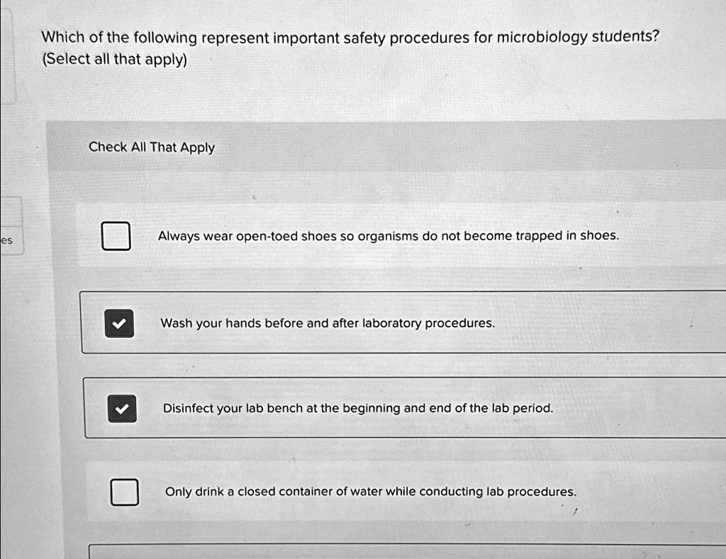 SOLVED: Which of the following represent important safety procedures ...