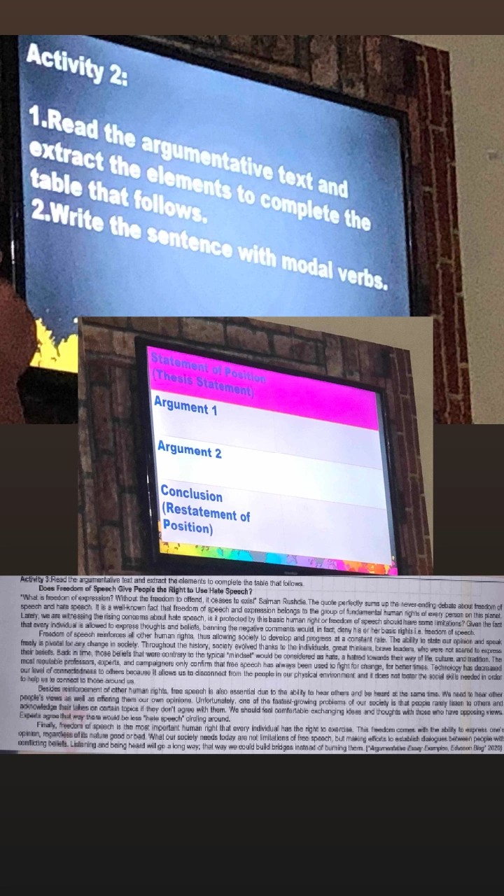 Activity 2: 1.Read the argumentative text and extract the elements to complete the table that ...