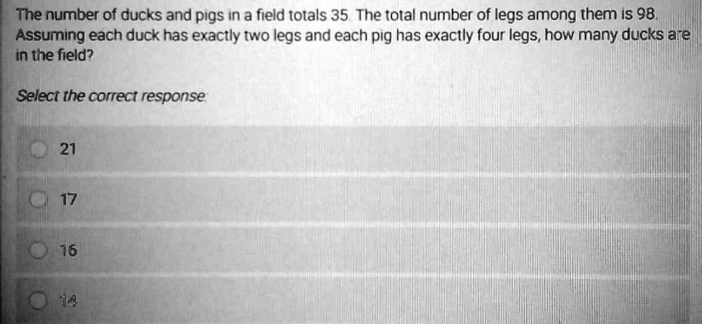 [GET ANSWER] the number of ducks and pigs in a field totals 35 the ...