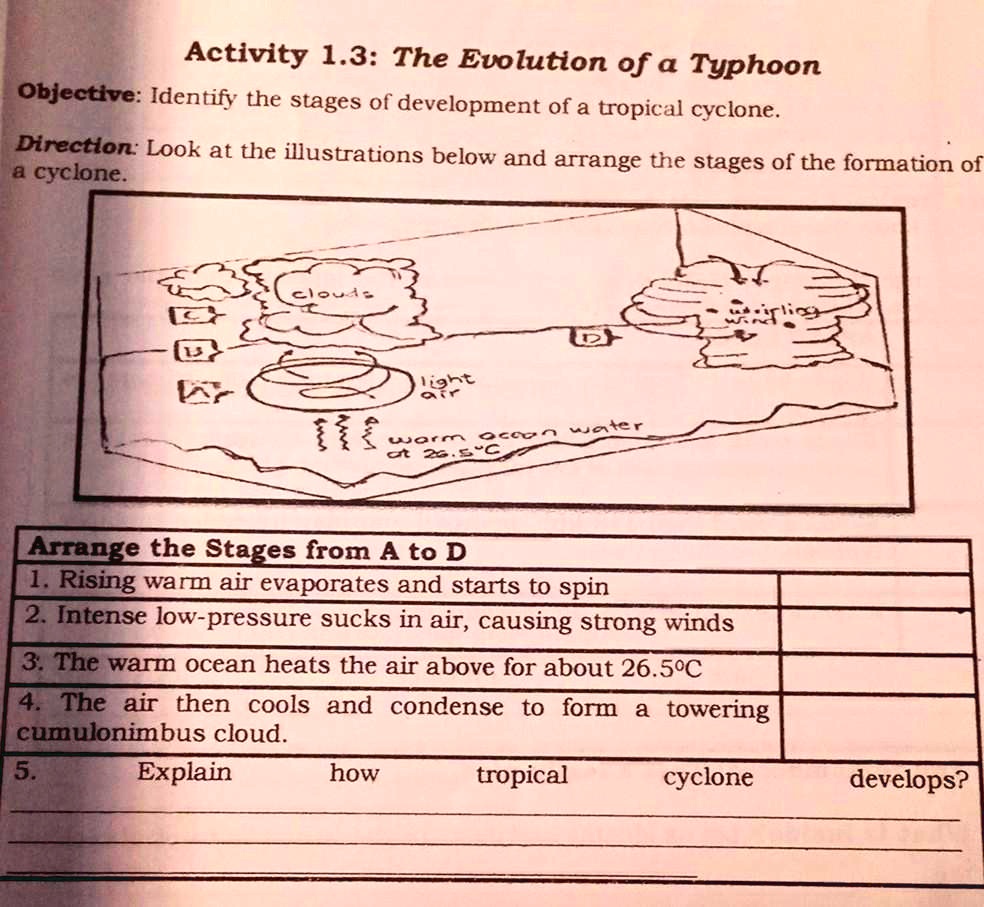 Arrange The Stages From A To D Pa Sagot Po Activity 13 The Evolution Of A Typhoon Objective