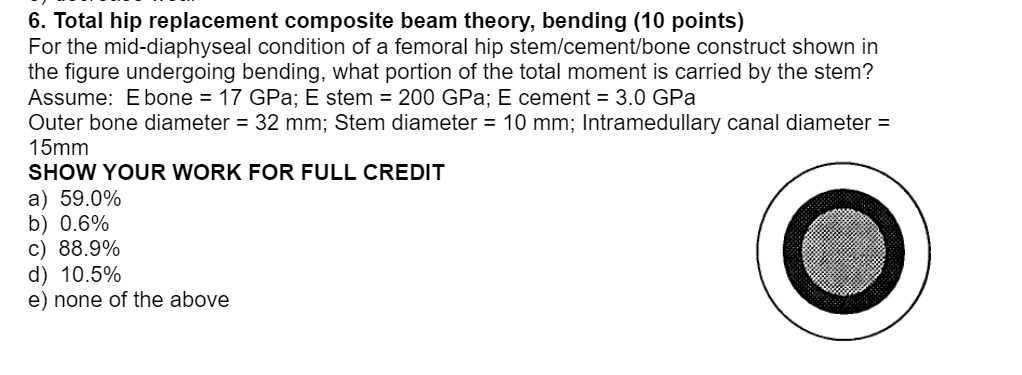 6. Total hip replacement composite beam theory, bending (10 points) For ...