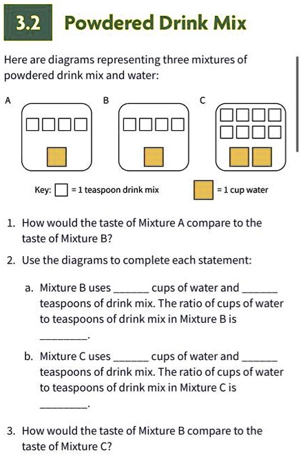 3 powdered drink mix here are diagrams representing three mixtures of ...