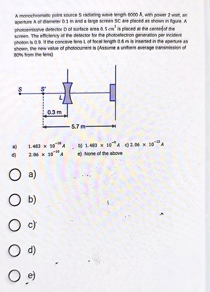 a monochromatic point source s radiating wave length 6000 aa with power ...
