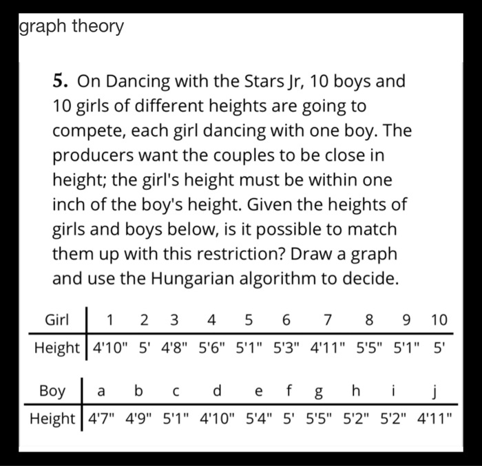 SOLVED: Igraph theory 5. On Dancing with the Stars Jr, 10 boys and 10 ...