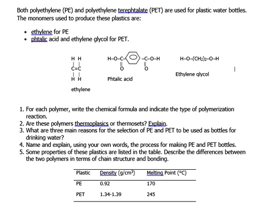 SOLVED: Both polyethylene (PE) and polyethylene terephtalate (PET) are ...
