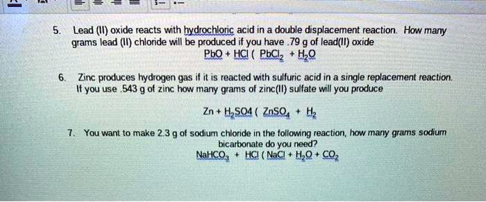 lead ii oxide reacts with hydrochloric acid in a double displacement ...
