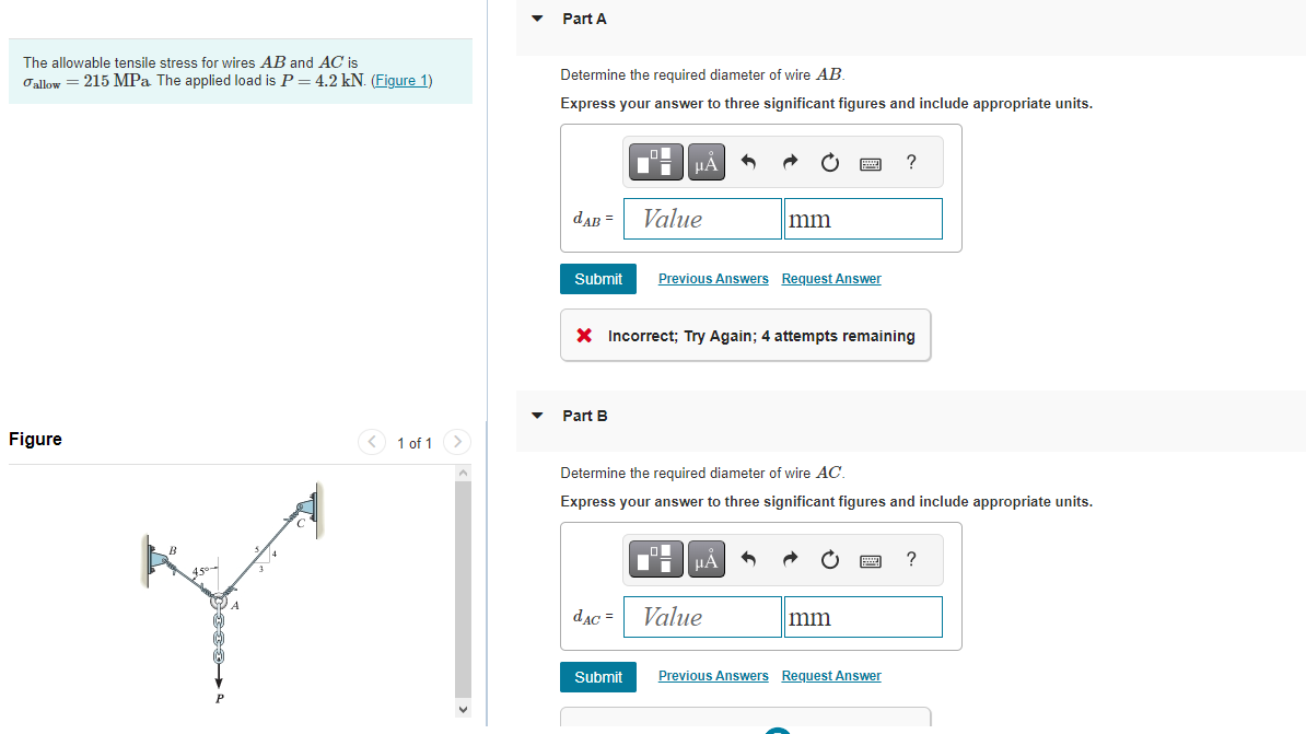 SOLVED: Part A The allowable tensile stress for wires A B and A C is ...