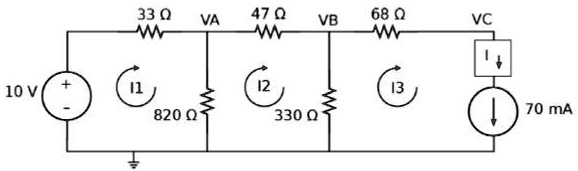 SOLVED: Solve the circuit shown in Figure 2 using mesh current analysis to determine the ...