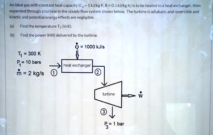 SOLVED: An ideal gas with constant heat capacity C=1 kJ/kg K, R=0.3 kJ/kg K, is to be heated in ...