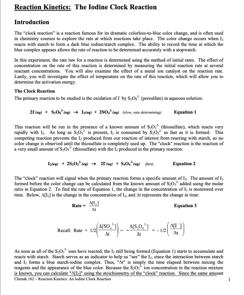 reaction kinetics the iodine clock reaction introduction the clock ...