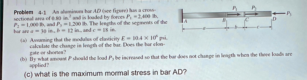 SOLVED: Problem 4-1: An aluminum bar AD (see figure) has a cross ...