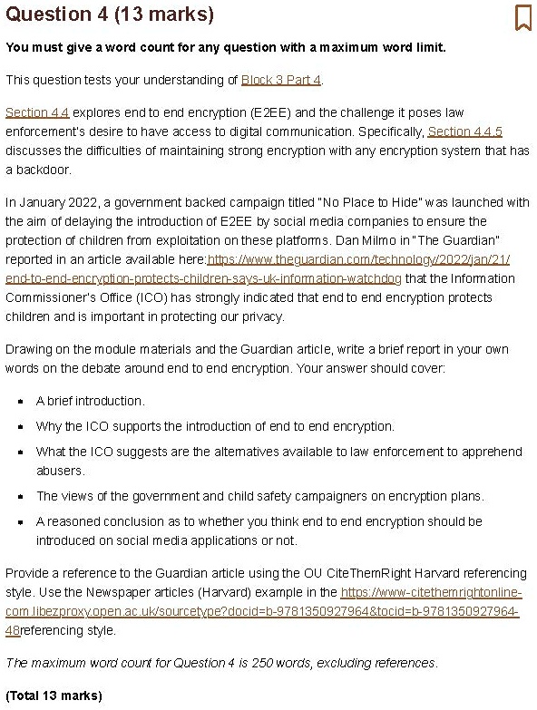 question 4 13 marks you must give a word count for any question with a ...