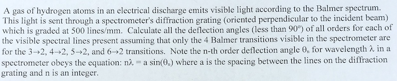 SOLVED: A gas of hydrogen atoms in an electrical discharge emits ...