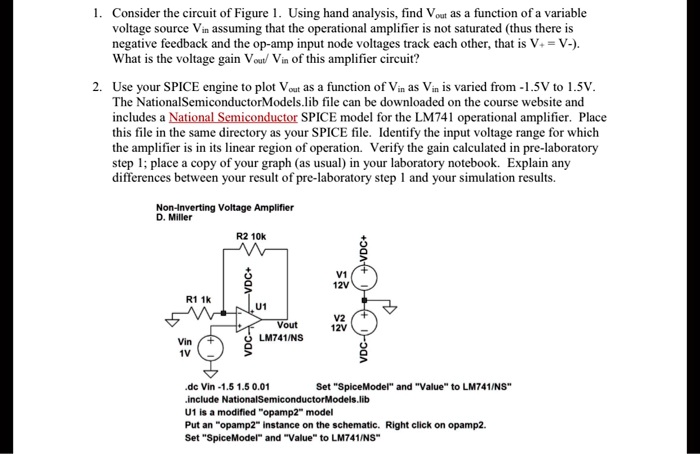 1. Consider the circuit of Figure 1. Using hand analysis, find Vout as a function of a variable ...