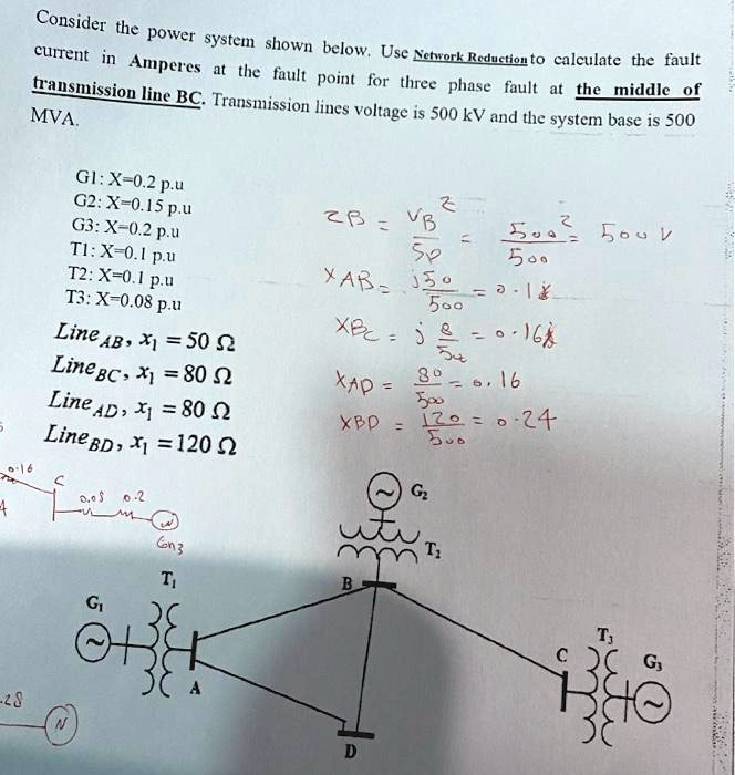 SOLVED: Consider the power system circuit shown below. Use network reduction to calculate the ...