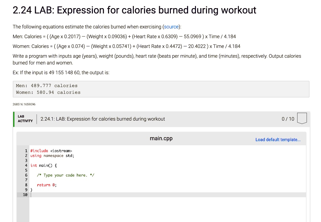 224 Lab Expression For Calories Burned During Workout The Following Equations Estimate The 