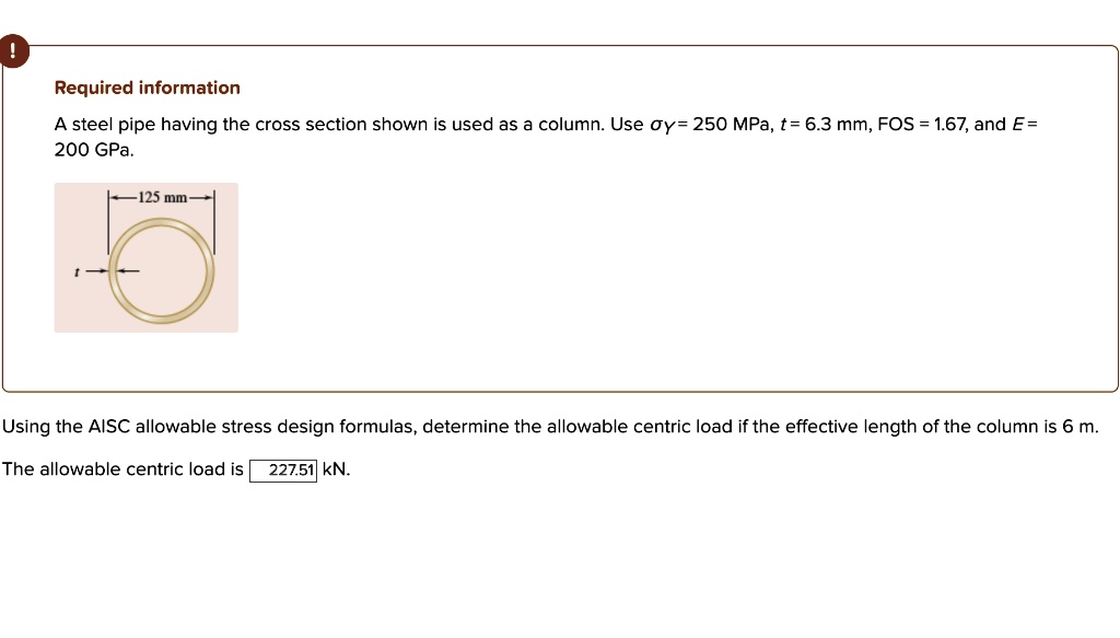 SOLVED: A steel pipe having the cross section shown is used as a column ...