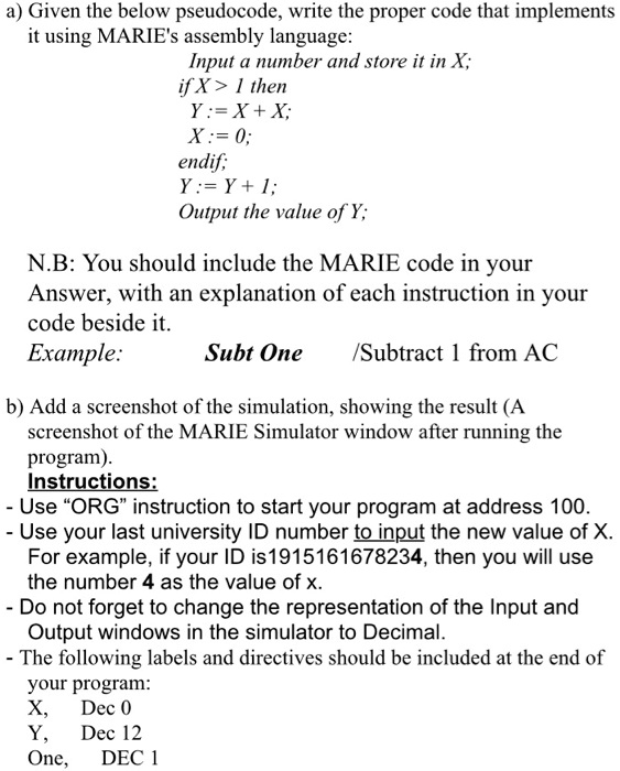 Solved Given The Below Pseudocode Write The Proper Code That Implements It Using Maries 0903