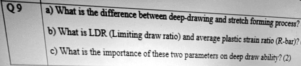 Q9 a) What is the difference between deep-drawing and stretch forming ...