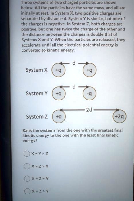 three systems of two charged particles are shown below all the particles have the same mass and ...