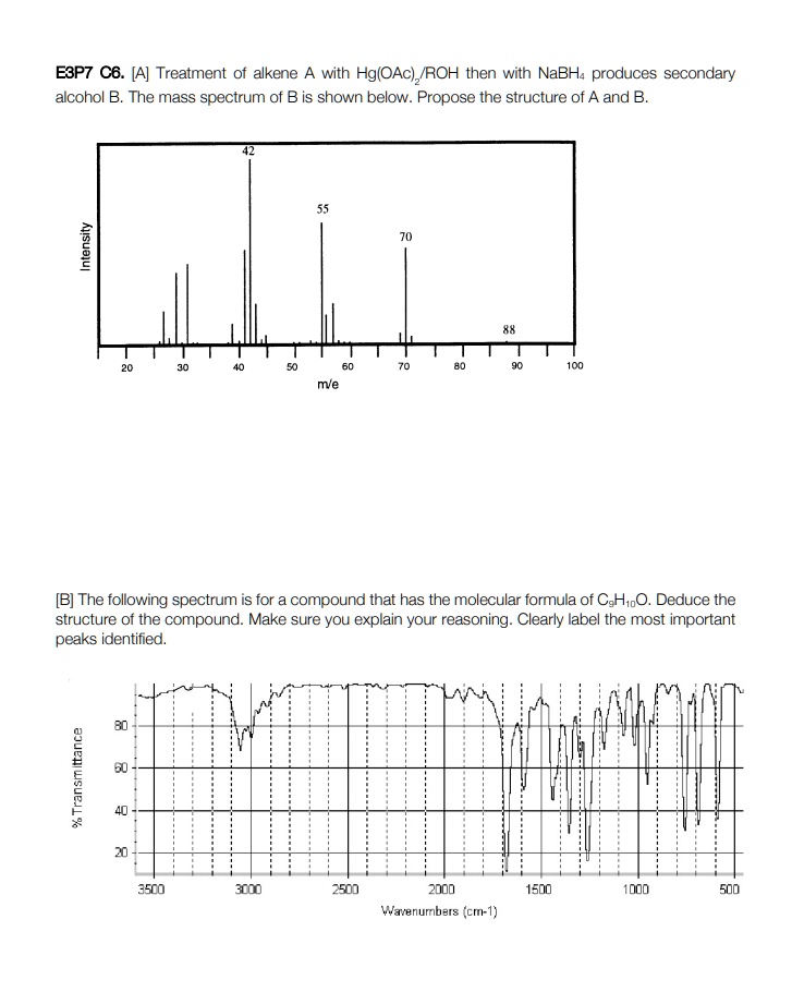 SOLVED:E3P7 C8. [A] Treatment of alkene A with Hg(OAc) /ROH then with ...