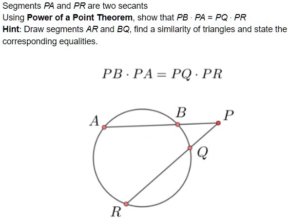 segments pa and pr are two secants using power of a point theorem show ...