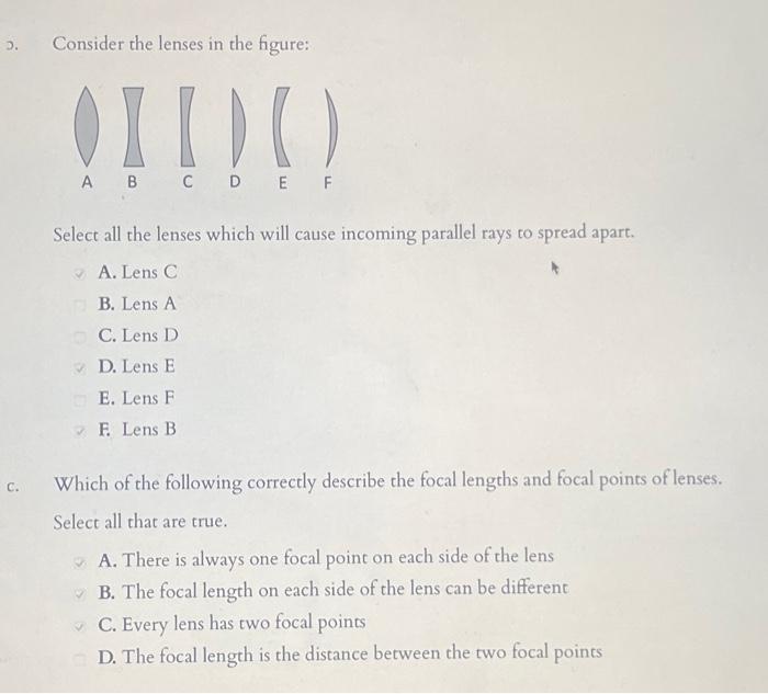 ?. Consider the lenses in the figure: Select all the lenses which will ...
