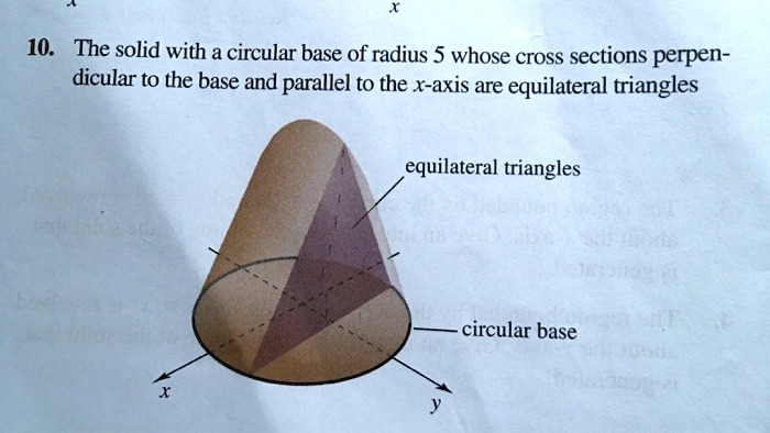 SOLVED: 10. The solid with a circular base of radius S whose cross sections perpen- dicular t0 ...